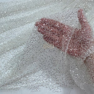 Silver Bead Fabric for Wedding Dress, Silver Embellish Fabric for ...