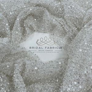Silver Bead Fabric for Wedding Dress, Silver Embellish Fabric for ...