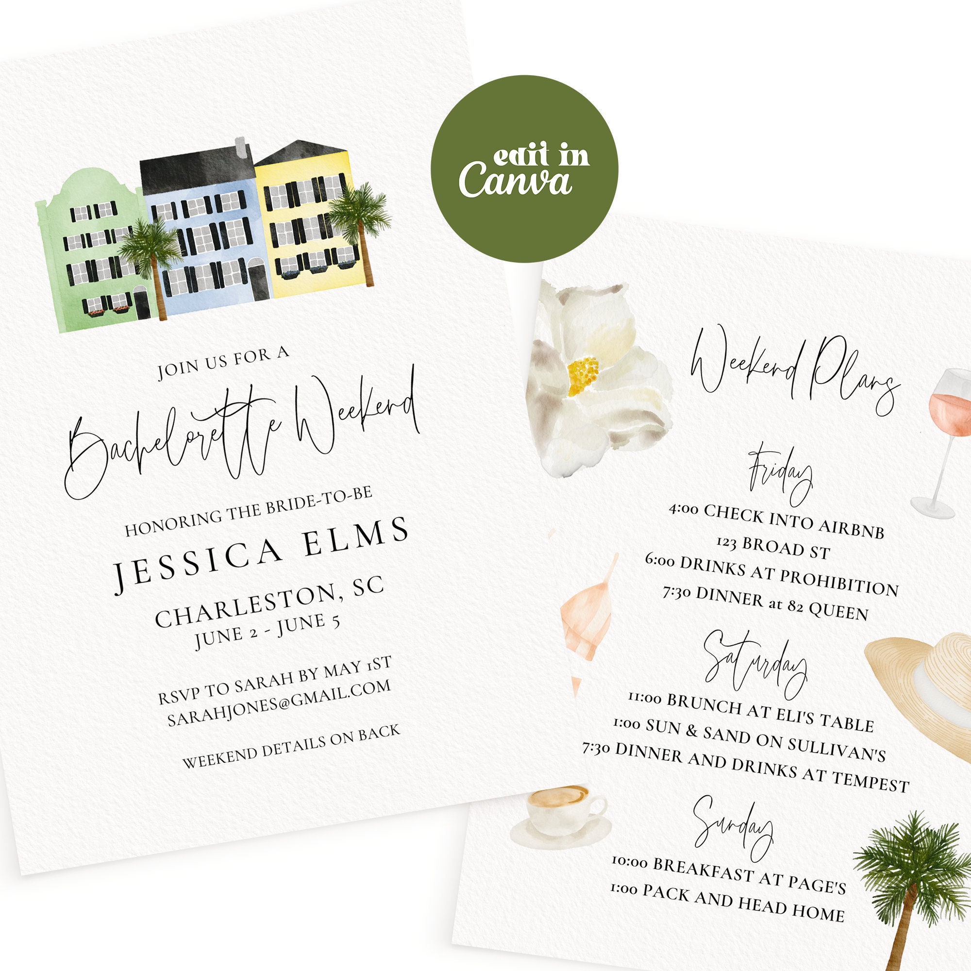 Bachelorette Invitation Charleston, Editable Charleston Bach Weekend ...