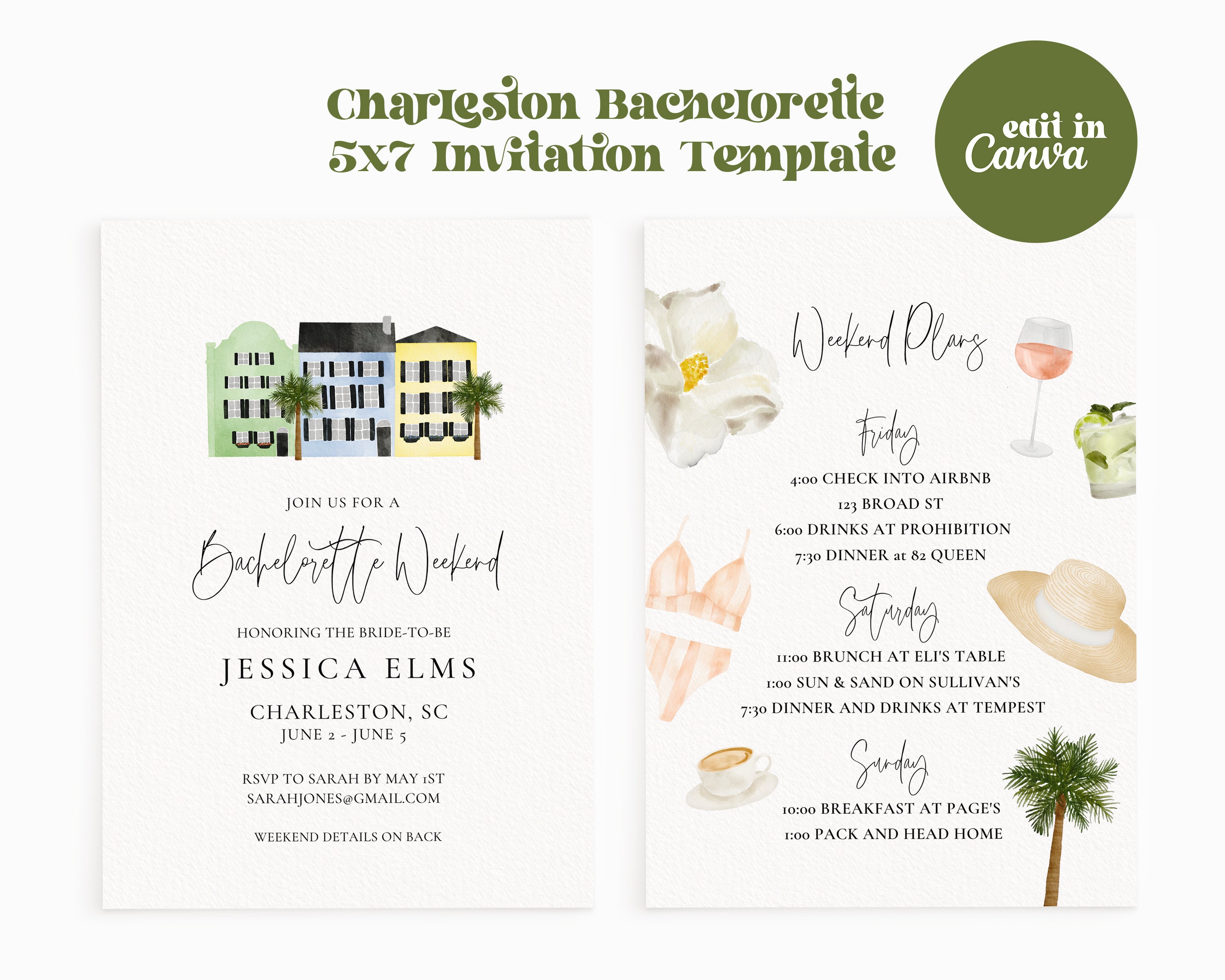 Bachelorette Invitation Charleston, Editable Charleston Bach Weekend ...