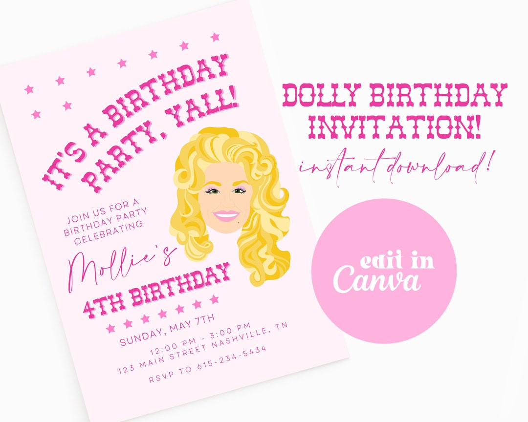 Dolly Parton Birthday Invitation, Nashville Dolly Birthday Invite ...