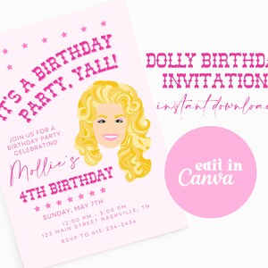 Dolly Parton Birthday Invitation, Nashville Dolly Birthday Invite ...
