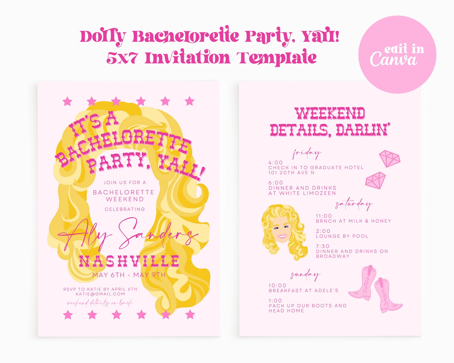 Dolly Parton Invitation, Nashville Bachelorette Invitation, Dolly ...