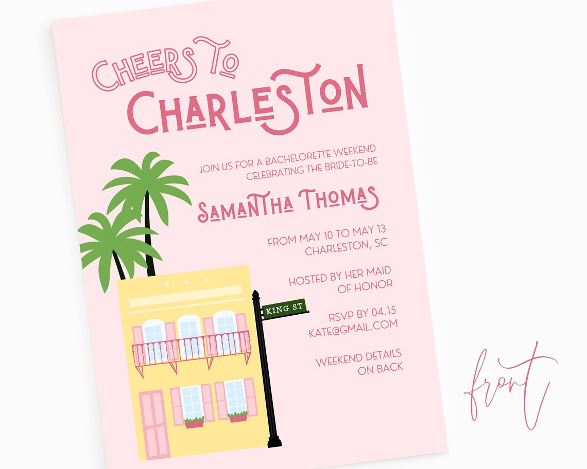 Charleston Bachelorette Invitation Editable Charleston Bach - Etsy