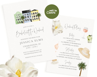 Charleston Bachelorette Invitation, Editable Charleston Bach Weekend ...