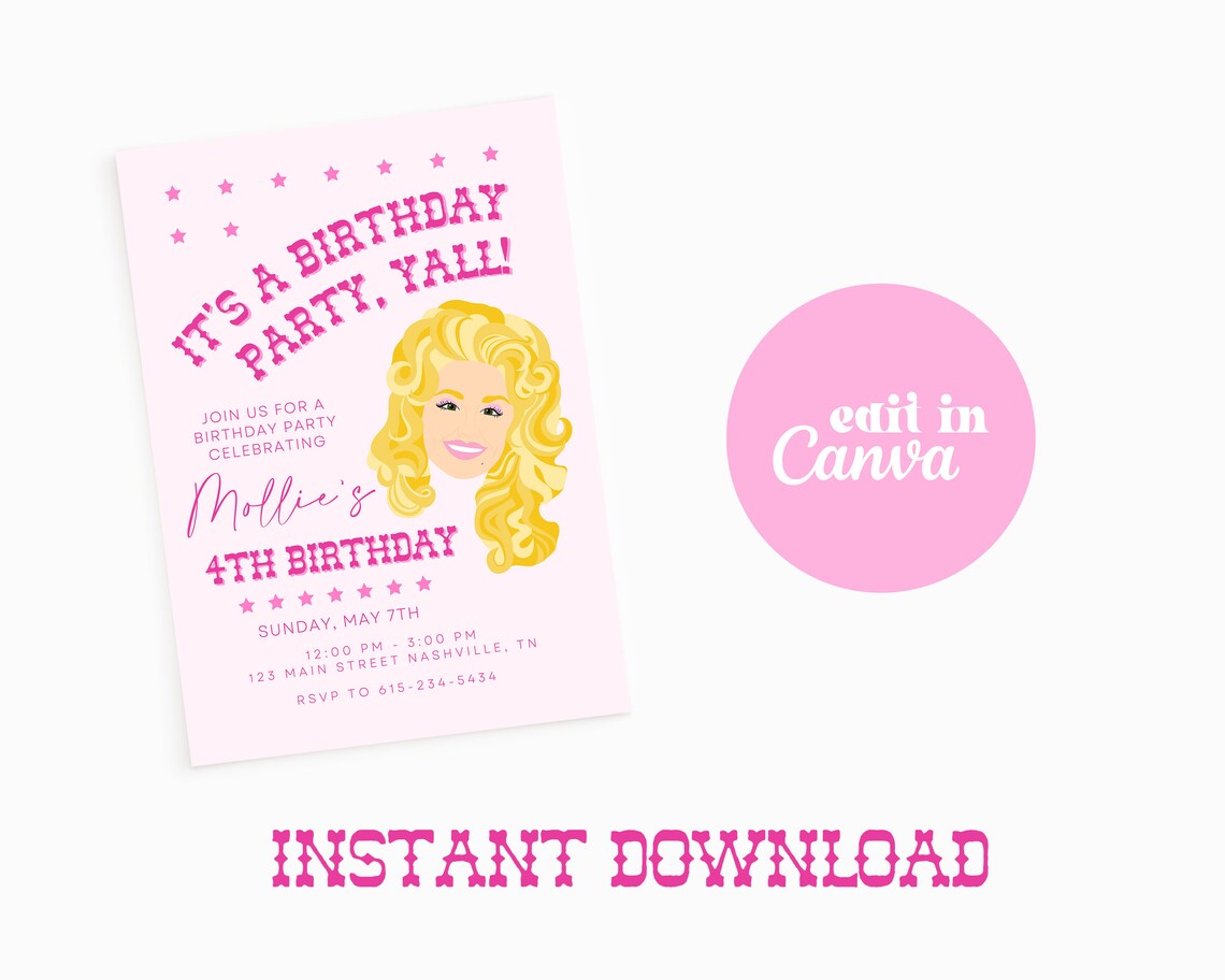 Dolly Parton Birthday Invitation, Nashville Dolly Birthday Invite ...