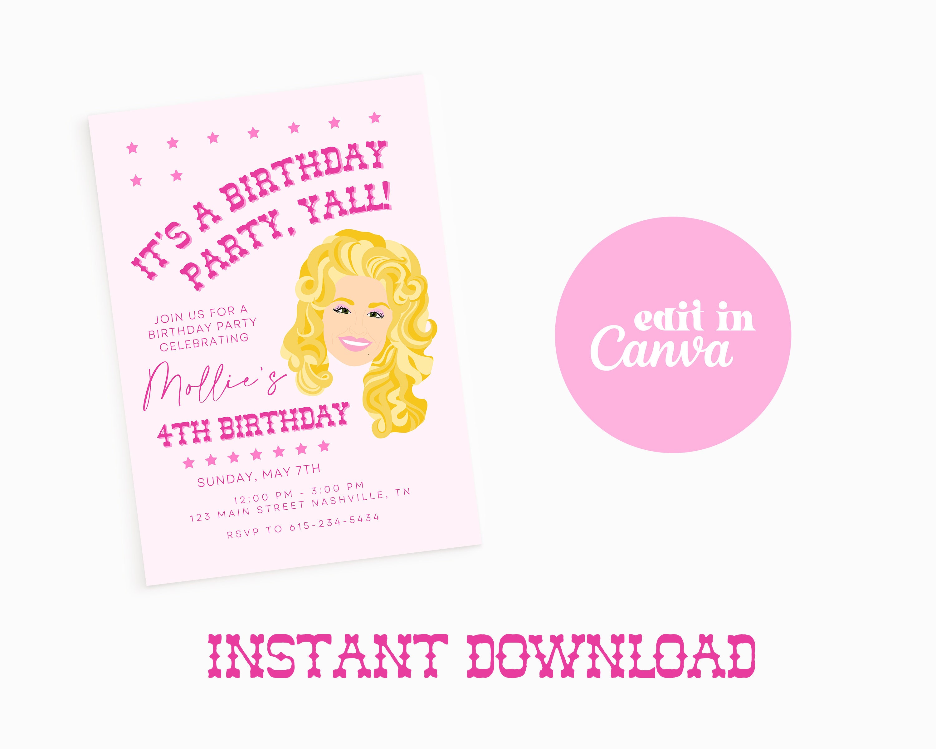 Dolly Parton Birthday Invitation, Nashville Dolly Birthday Invite ...