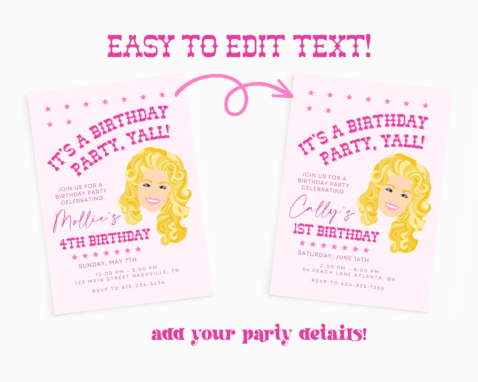 Dolly Parton Birthday Invitation, Nashville Dolly Birthday Invite ...