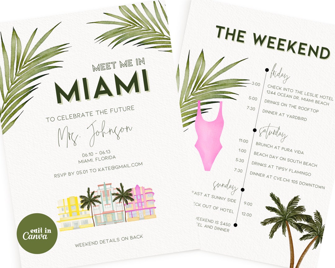 Miami Bachelorette Invitation Custom Miami Bach Weekend - Etsy