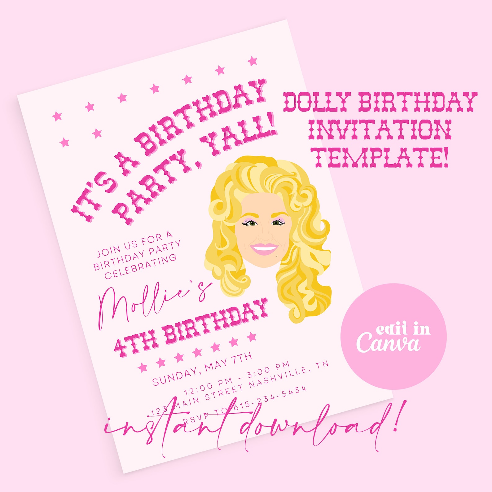 Dolly Parton Birthday Invitation, Nashville Dolly Birthday Invite ...