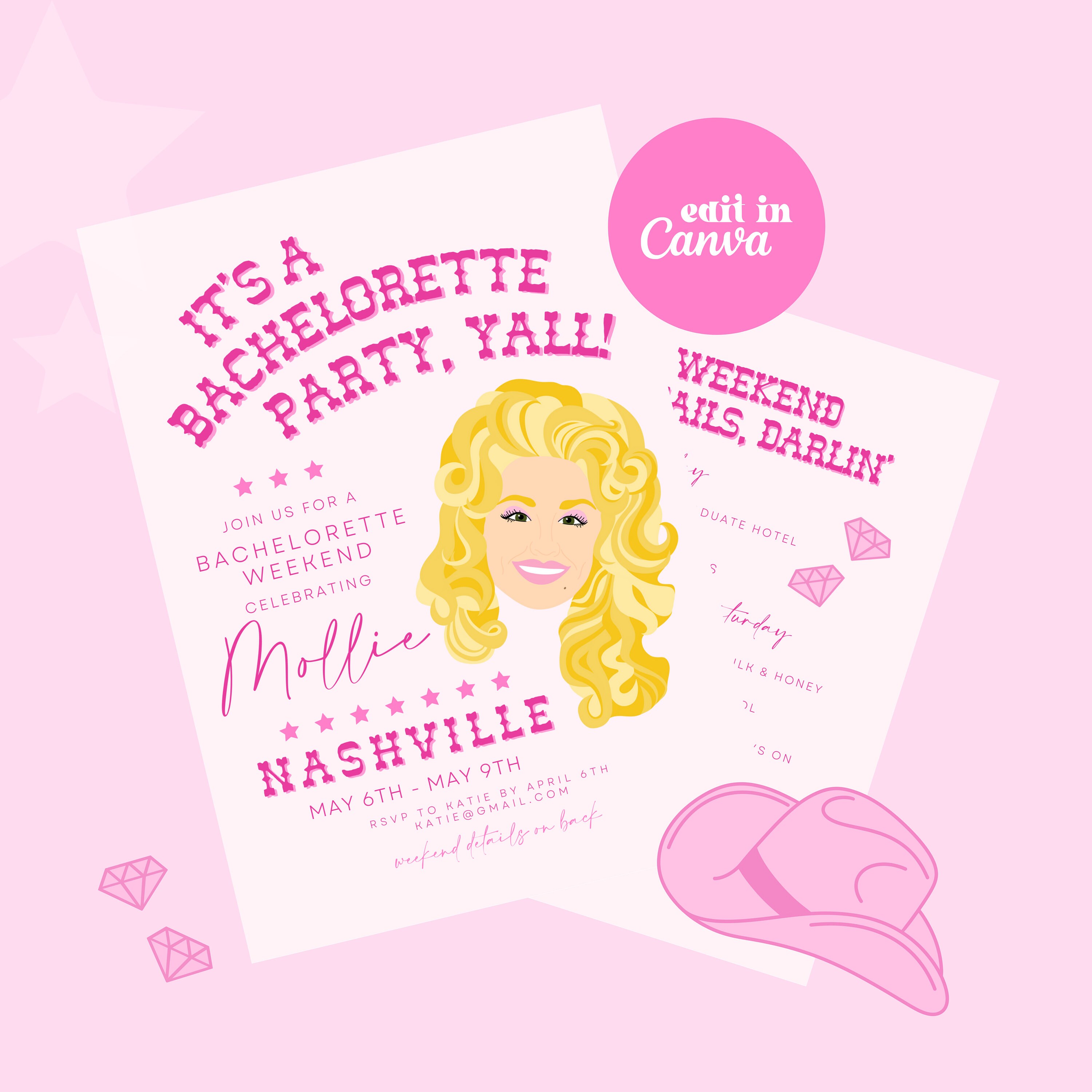 Dolly Parton Bachelorette Invitation, Nashville Bachelorette Weekend ...