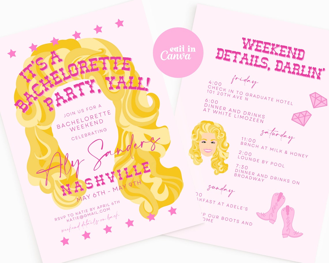 Dolly Parton Invitation Nashville Bachelorette Invitation - Etsy