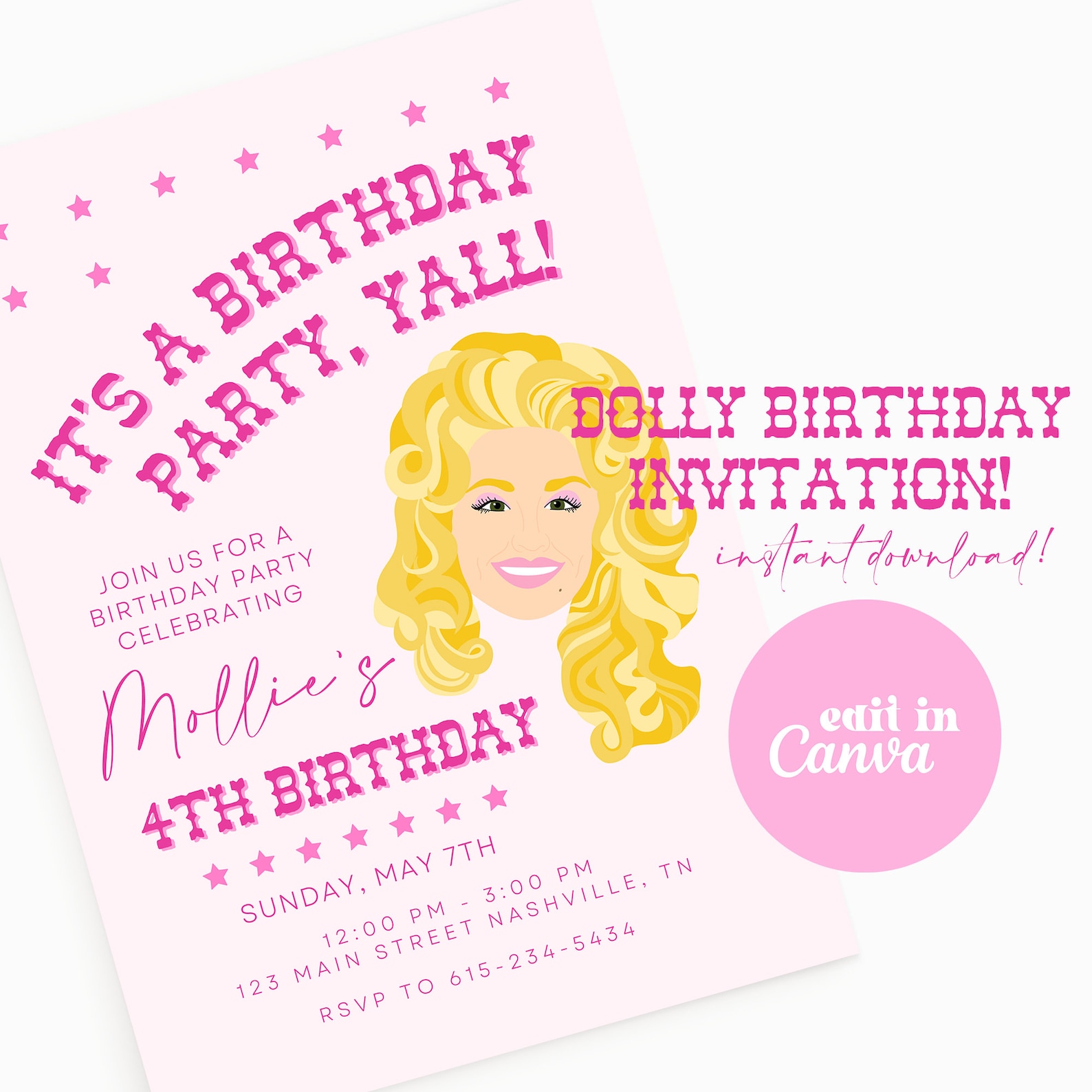 Dolly Parton Birthday Invitation, Nashville Dolly Birthday Invite ...