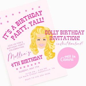 Dolly Parton Birthday Invitation, Nashville Dolly Birthday Invite ...