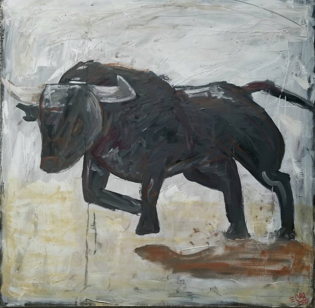 Large Bull Painting, Hand Painted, Unframed, Oil on Canvas, Modern Wall ...