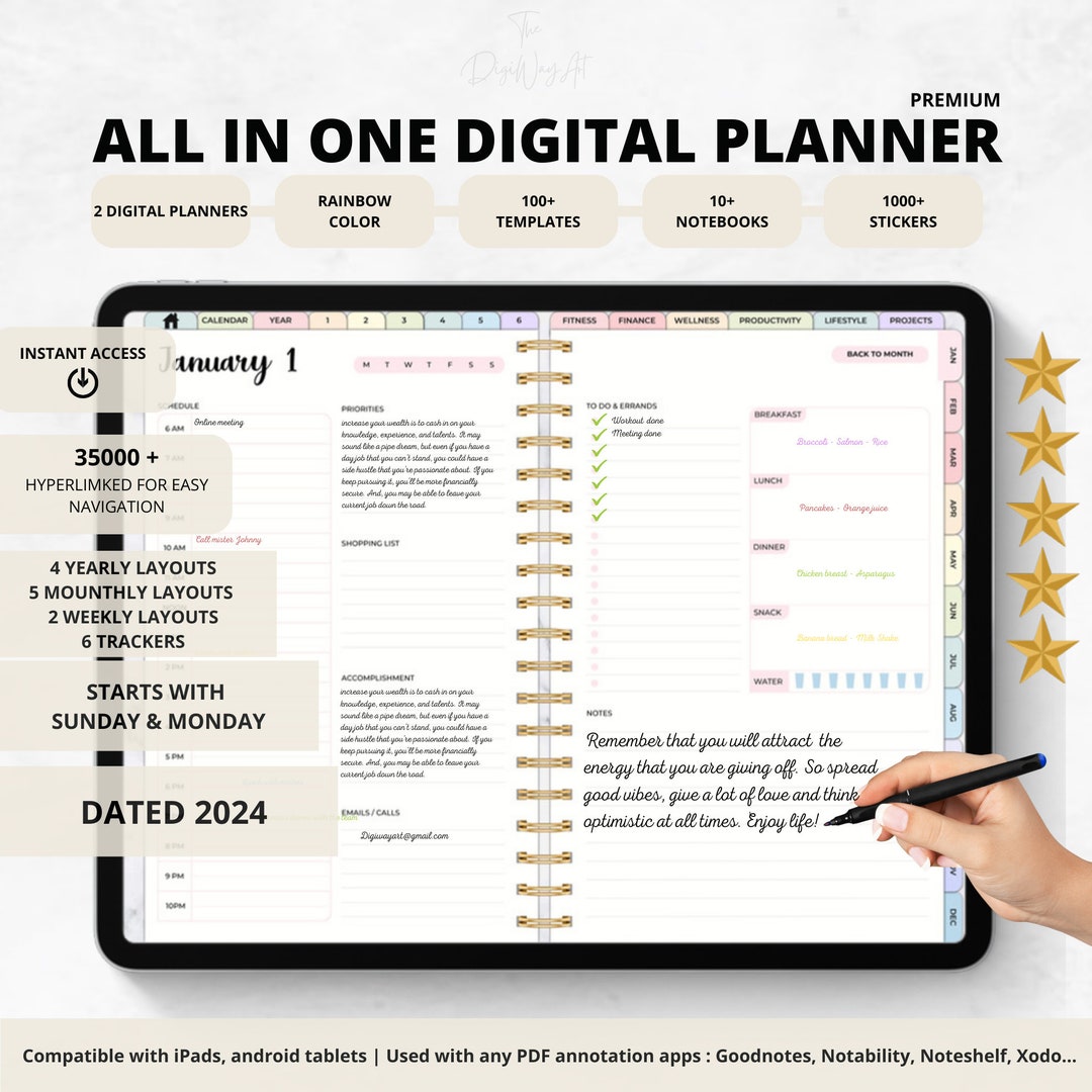 Rainbow Color Dated 2024 Digital Planner All-in-one Daily Weekly ...