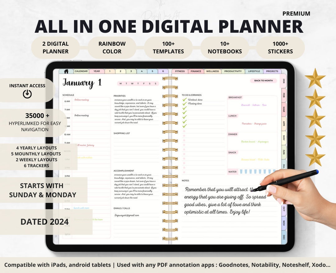 All in One Planner DIGITAL Goodnotes Notability iPad Hyperlinked ...