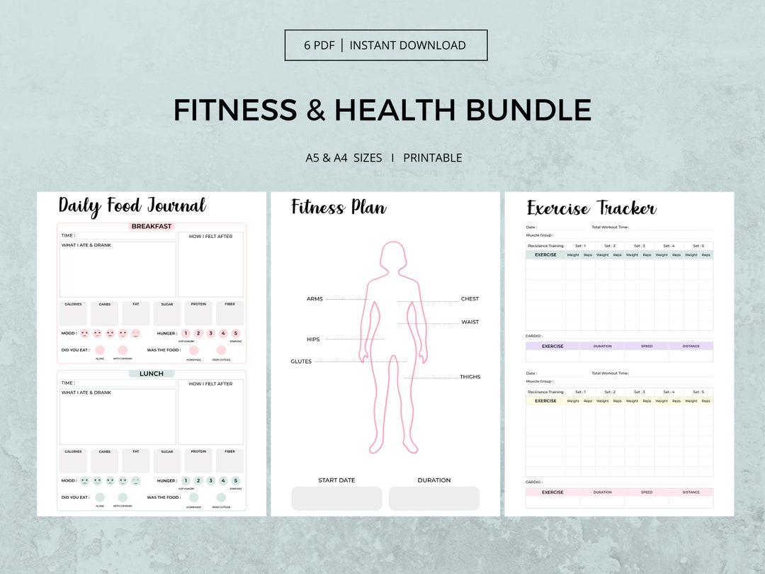 Healthy Life Bundle PRINTABLE DIGITAL Food Journal Fitness Plan ...