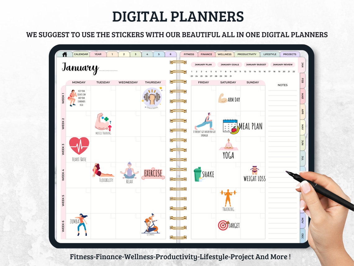 Fitness DIGITAL STICKERS for Goodnotes Notability Noteshelf Healthy ...