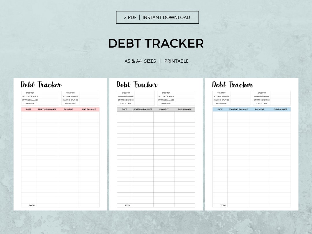 Printable Debt Tracker Finance Planner, Debt Payoff Log Instant ...