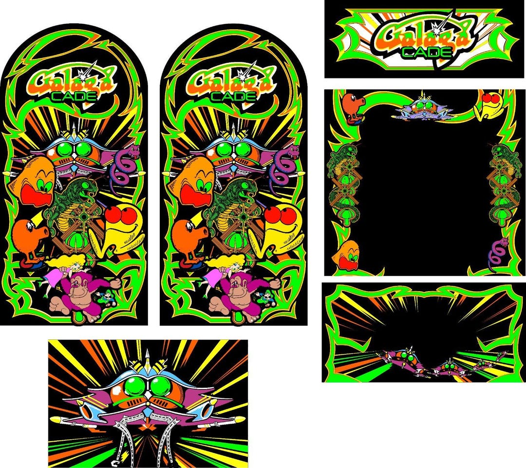 Multicade Galaga Arcade Side Art 6pc Haunted Set Quality Mame Bezel CPO ...
