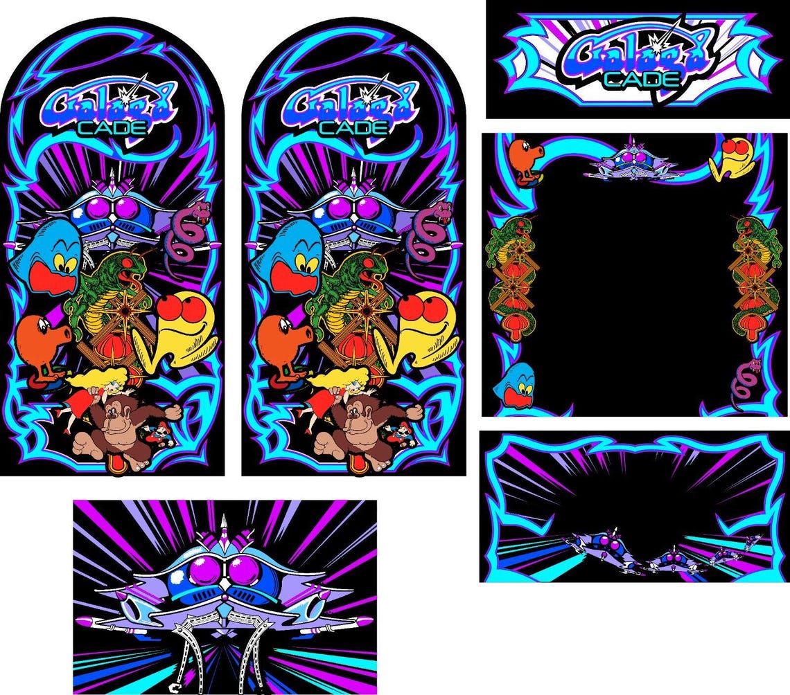 Multicade Galaga Arcade Side Art 6pc Blue Set Quality Mame Bezel CPO ...