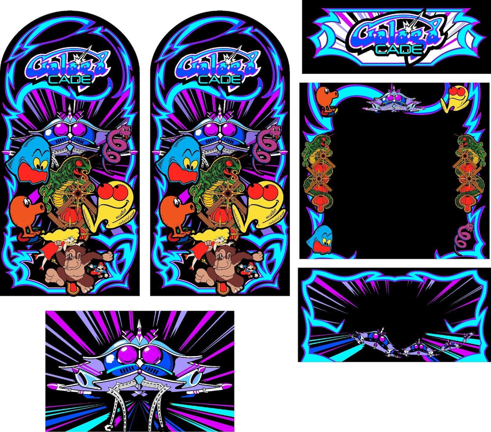 Multicade Galaga Arcade Side Art 6pc Blue Set Quality Mame Bezel CPO ...