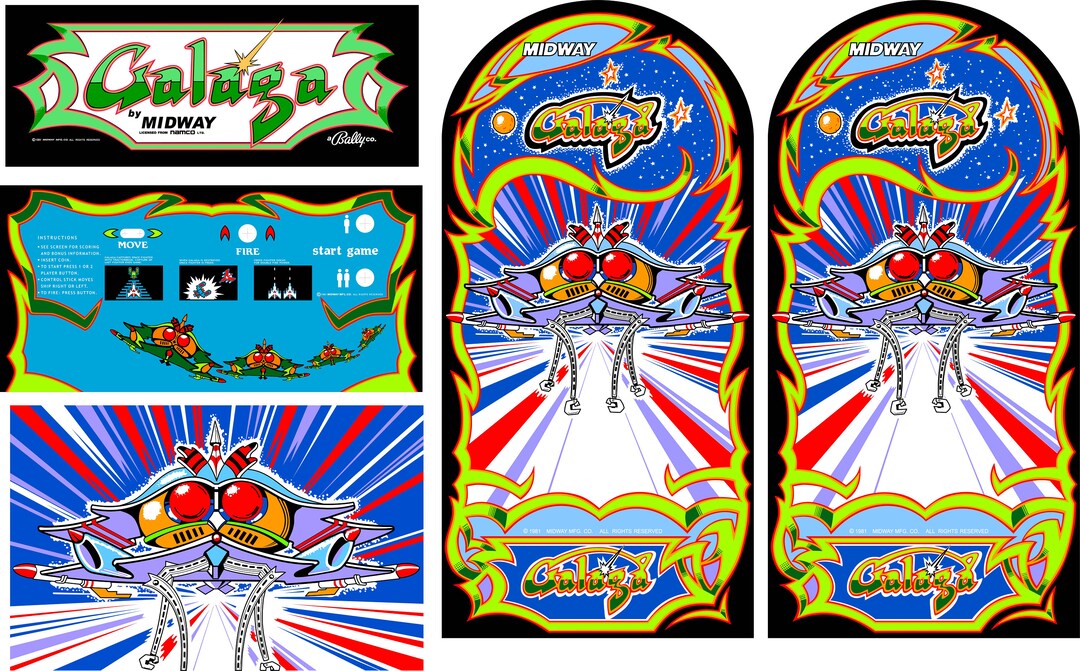 Galaga 5pc Arcade Cabinet Graphics - Arcade Side Art - Restoration Art ...