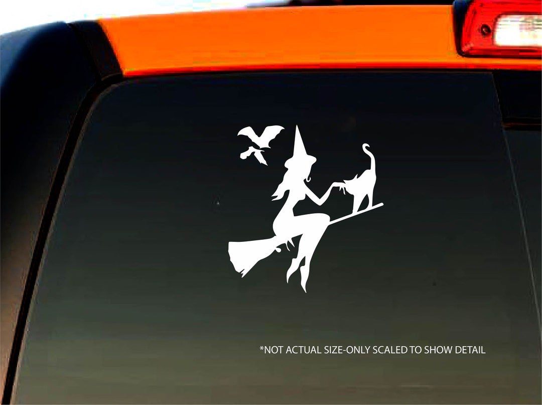 Witch on Broom Decal Bumper Sticker Window Decal - Halloween ...