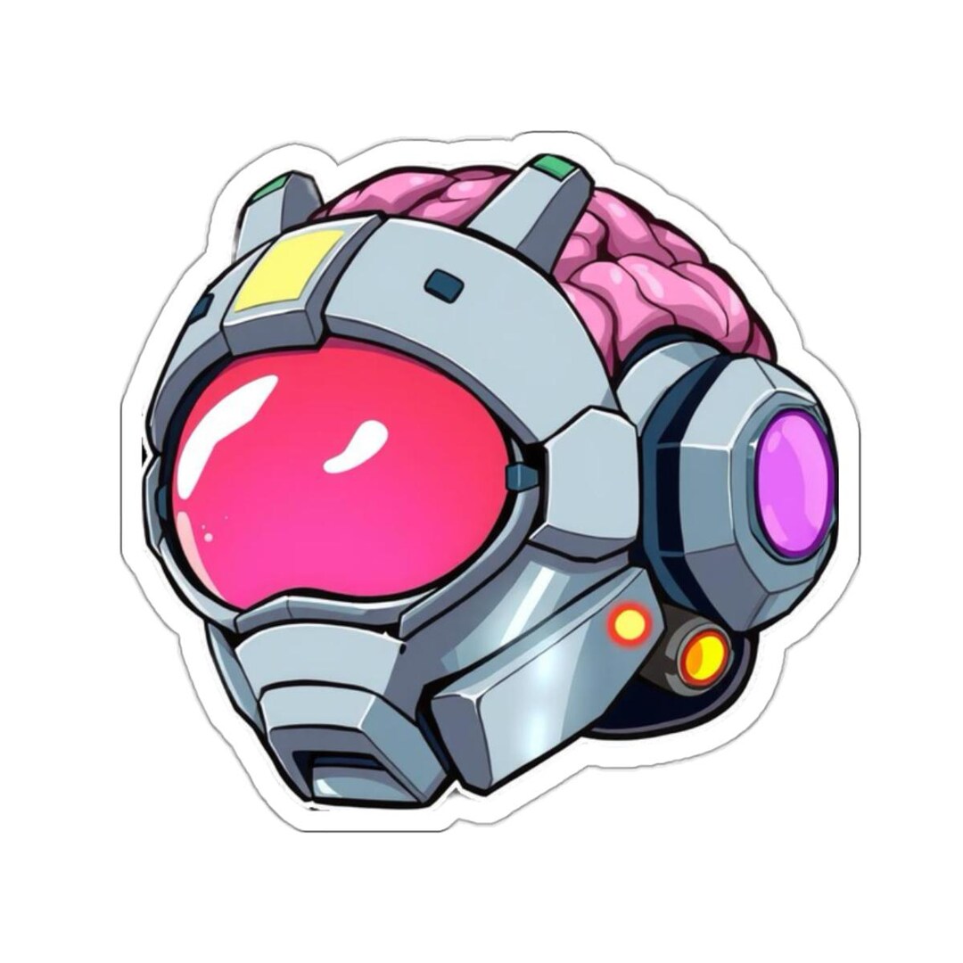 Cyborg Head Sticker, Sci-fi Sticker, Futuristic Sticker, Silver Pink ...