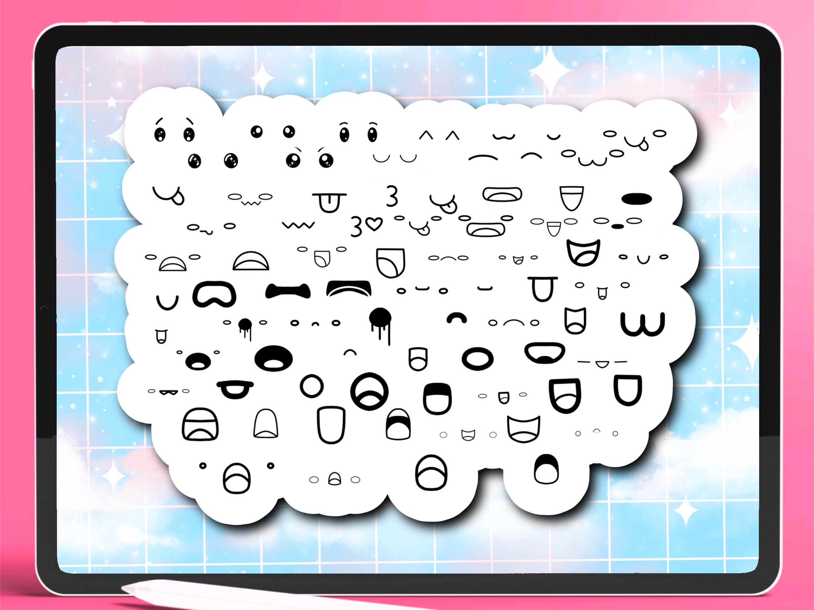 Procreate Kawaii Stamps Kawaii Procreate Kawaii Faces Procreate Faces ...