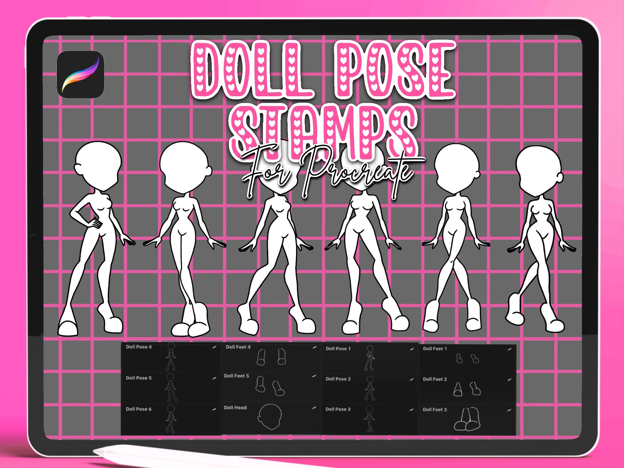 Doll Procreate Brushes, Doll Procreate Stamps, Y2K Procreate, Procreate Poses, Pose Stamps, Doll ...