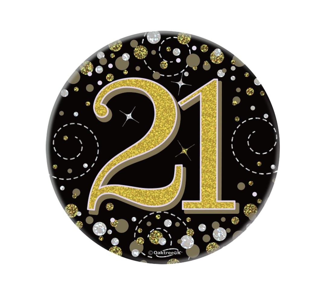 Black & Gold 21st Birthday Badge (1 Pack), Birthday Badges, Party ...