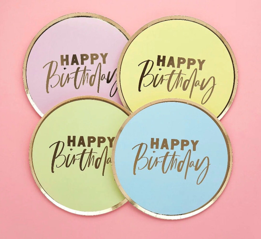Pastel Coloured 'happy Birthday' Party Tableware Decorations Including ...