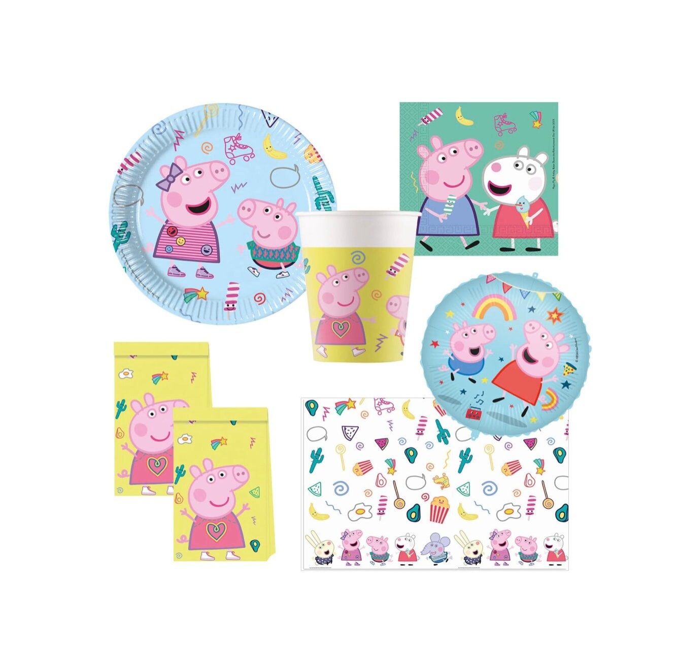 Peppa Pig Party Decorations Tableware Plates Cups Napkins Tablecover ...