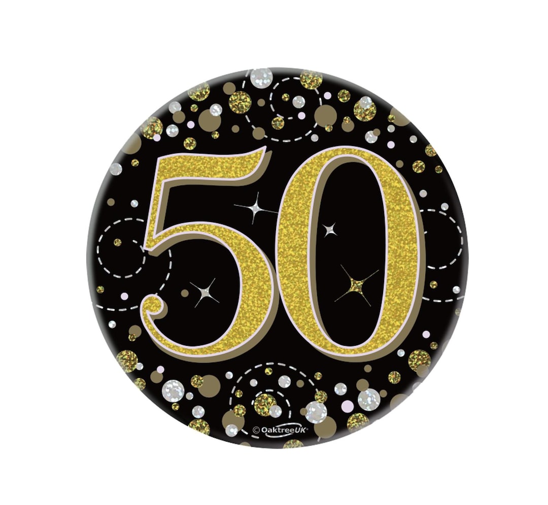 Black & Gold 50th Birthday Badge (1 Pack), Birthday Badges, Party ...
