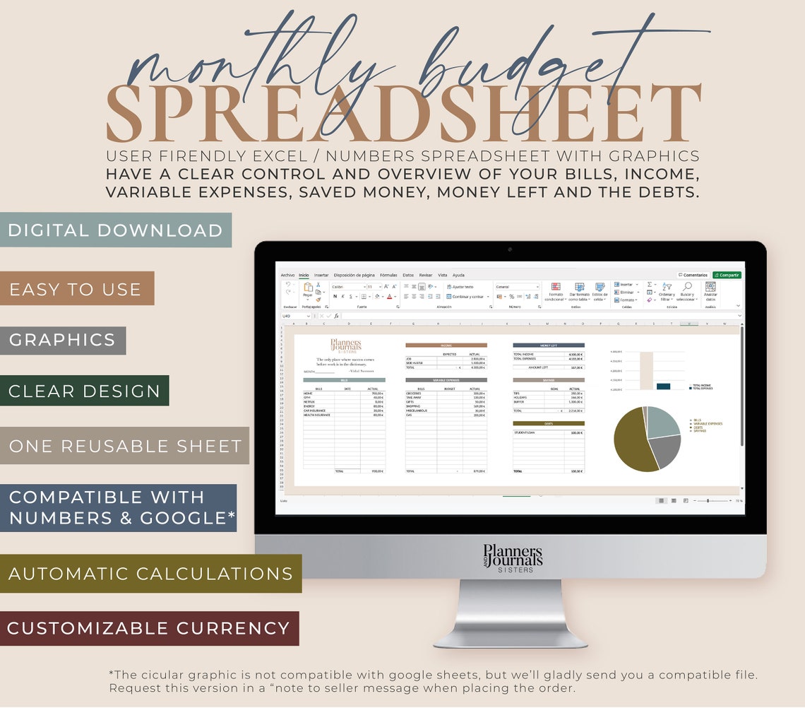 Monthly Budget Spreadsheet | Monthly Finance Tracker | Excel Sheet ...