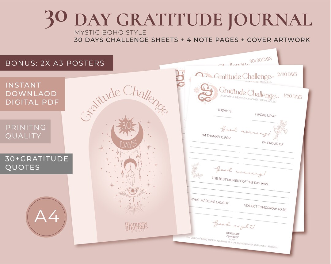 30 DAY GRATITUDE Challenge Journal. English Gratitude Planner ...