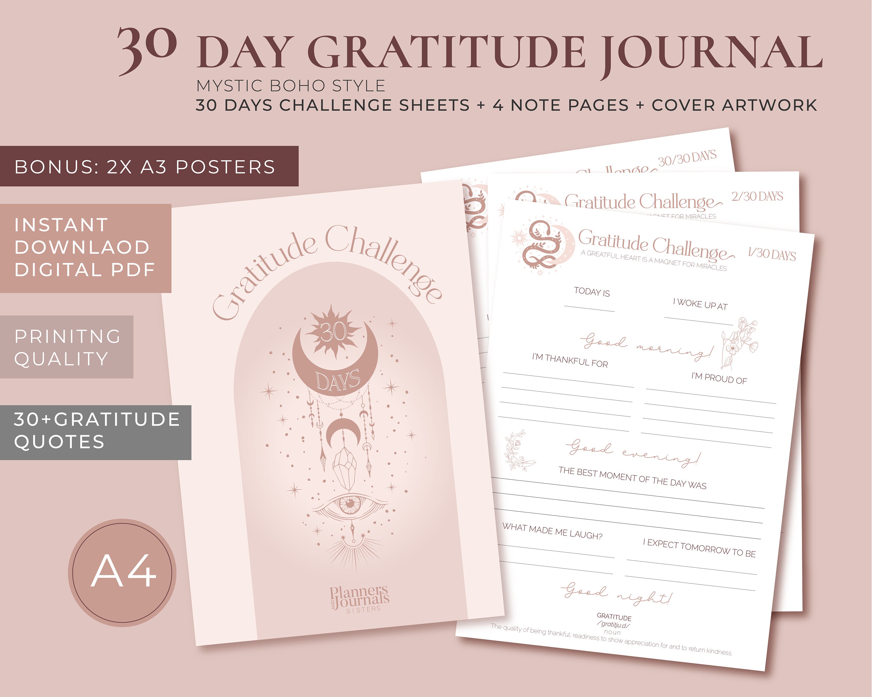 30 DAY GRATITUDE Challenge Journal. English Gratitude Planner ...