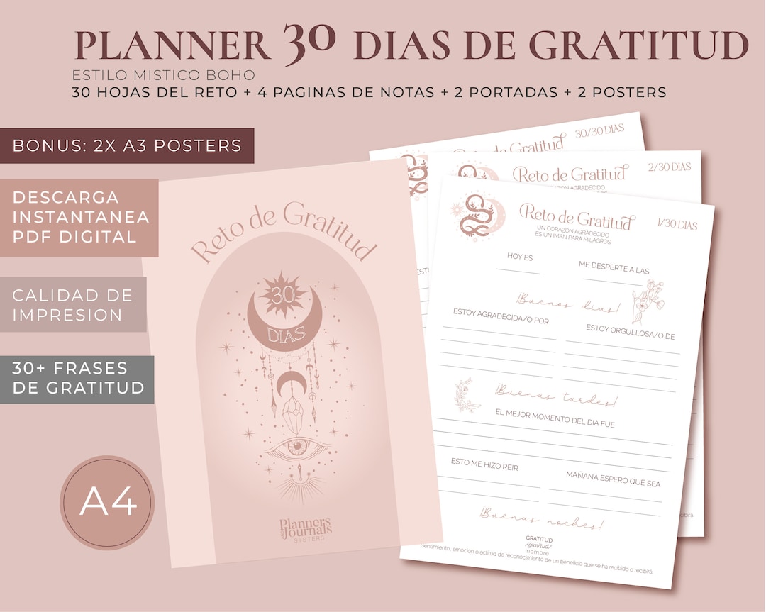 30 DAY GRATITUDE Challenge Journal. Spanish Gratitude Planner ...