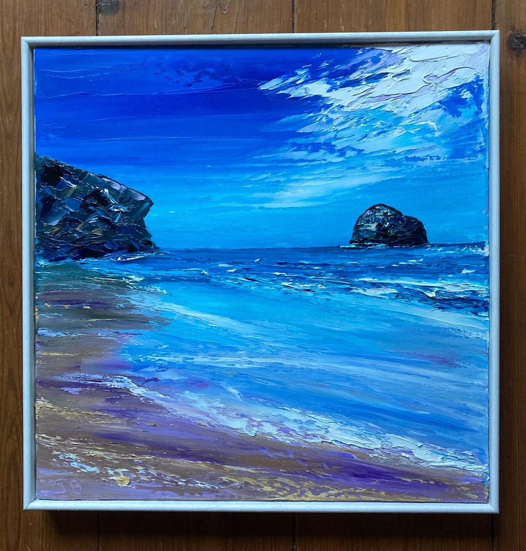 Trebarwith Strand, Original Palette Knife Oil Painting, 30cm X 30cm - Etsy