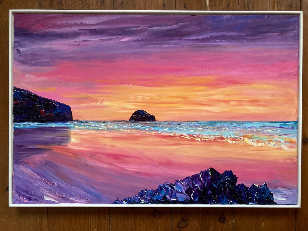 Trebarwith Strand Sunset Original Palette Knife Oil Painting - Etsy UK