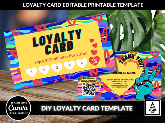 DIY Funky Bold Loyalty Card Printable Editable Template for | Etsy