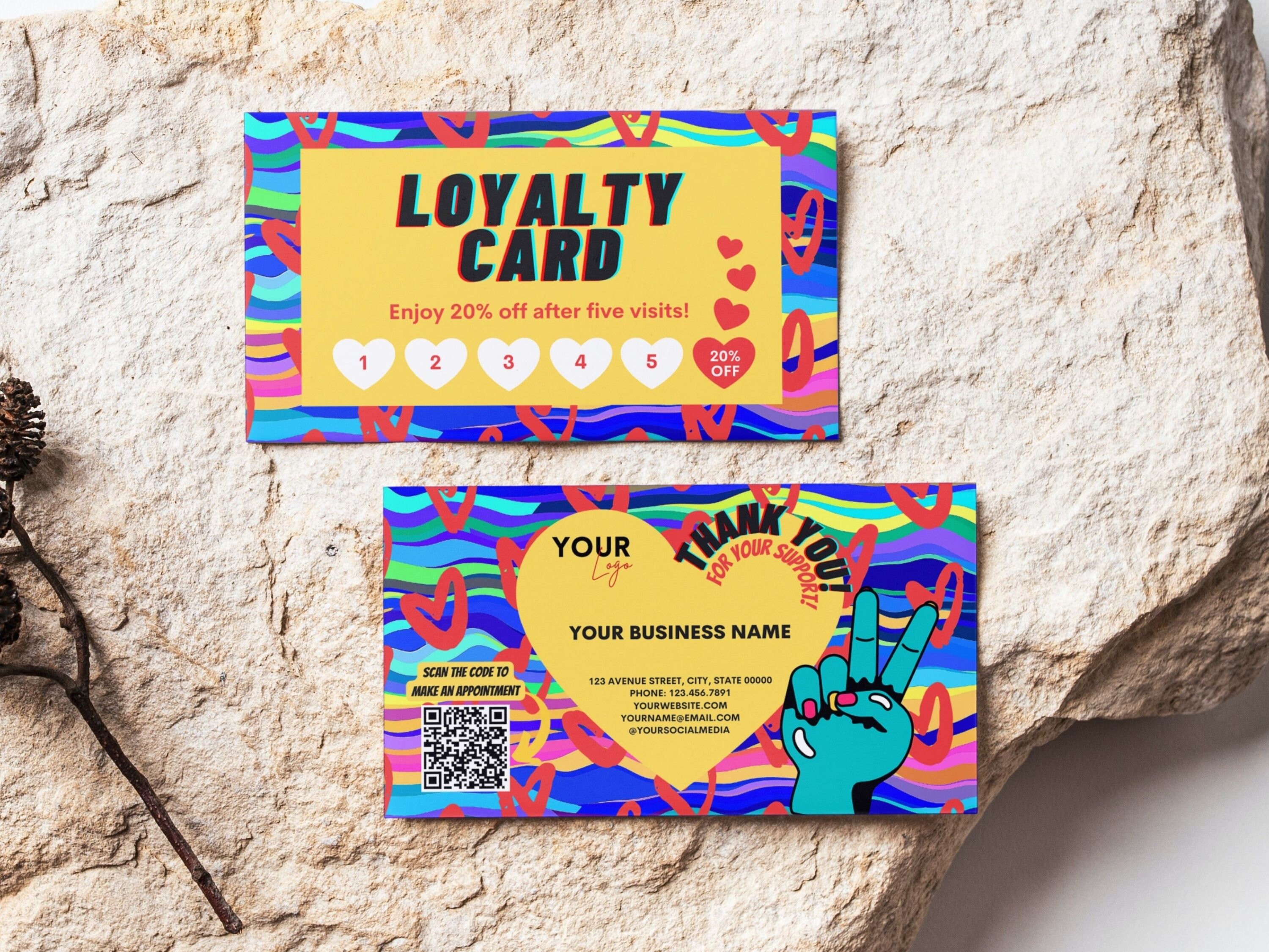DIY Funky Bold Loyalty Card Printable Editable Template for Beauty ...