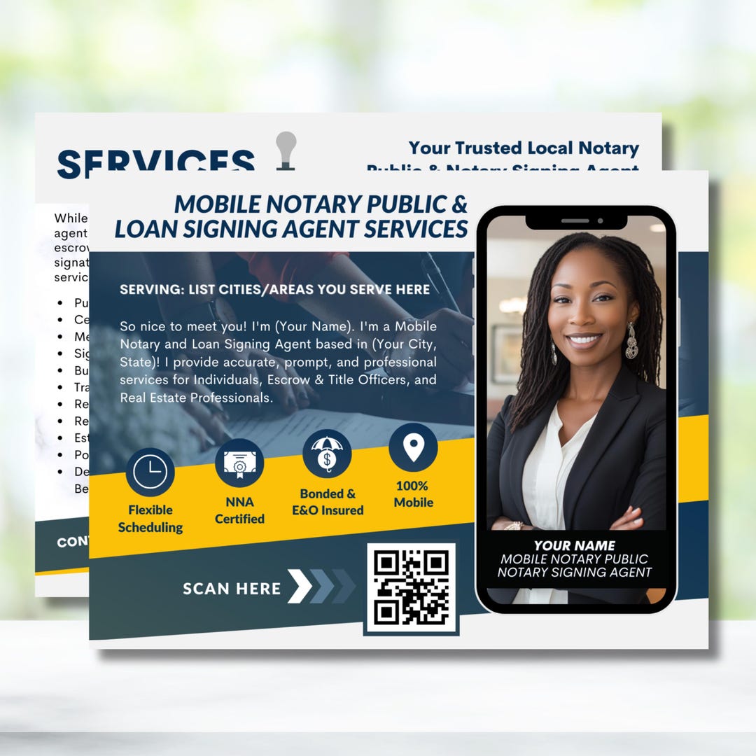 Mobile Notary Flyer Template: Loan Signing Agent Marketing (canva) - Etsy