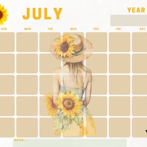 Printable Sunflower Undated Calendar - 12-month Undated Calendar - Etsy