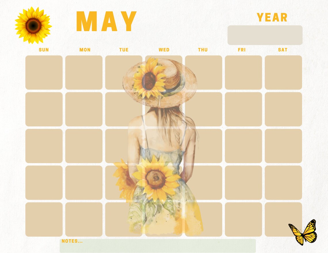 Printable Sunflower Undated Calendar - 12-month Undated Calendar - Etsy