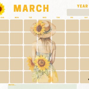 Printable Sunflower Undated Calendar - 12-month Undated Calendar - Etsy
