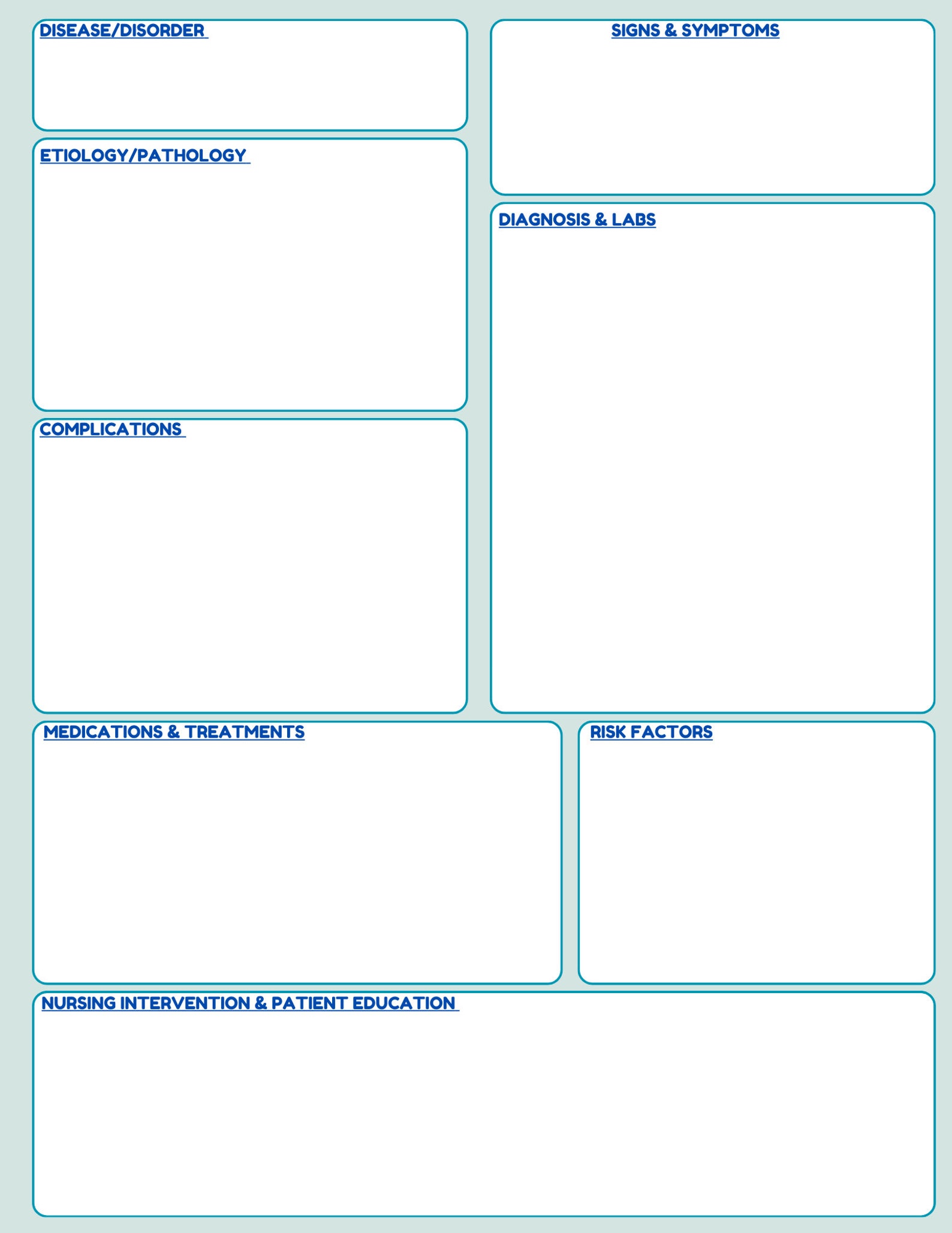 Printable Med-surg Disease/disorder Page for Nursing Class, Disease ...