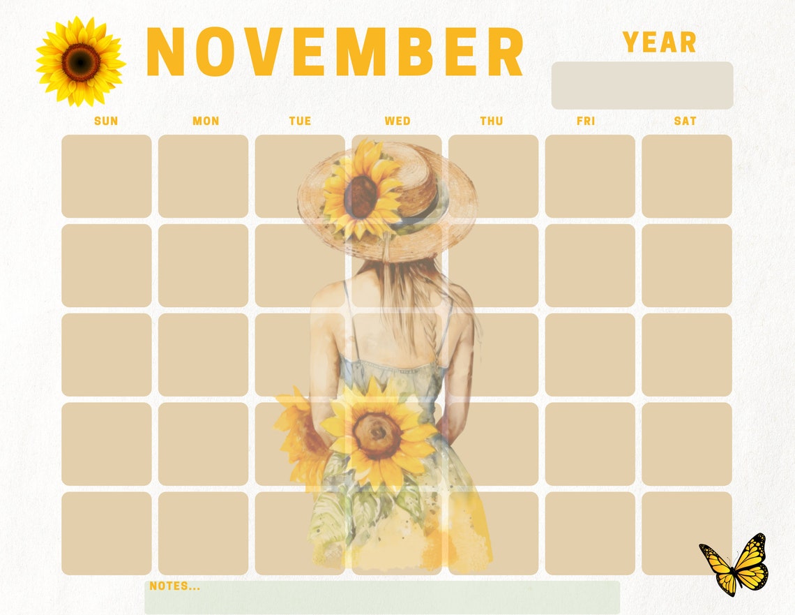 Printable Sunflower Undated Calendar - 12-month Undated Calendar - Etsy